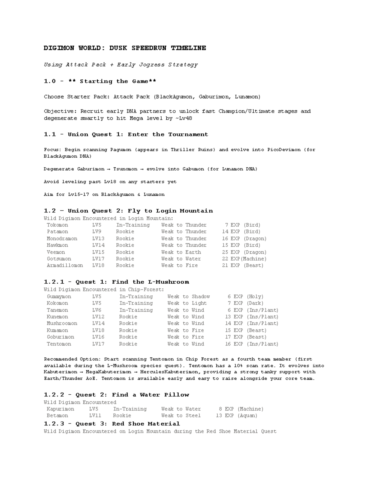 Digimon World DUSK Speedrun Strategy Guide and Timeline - Studocu