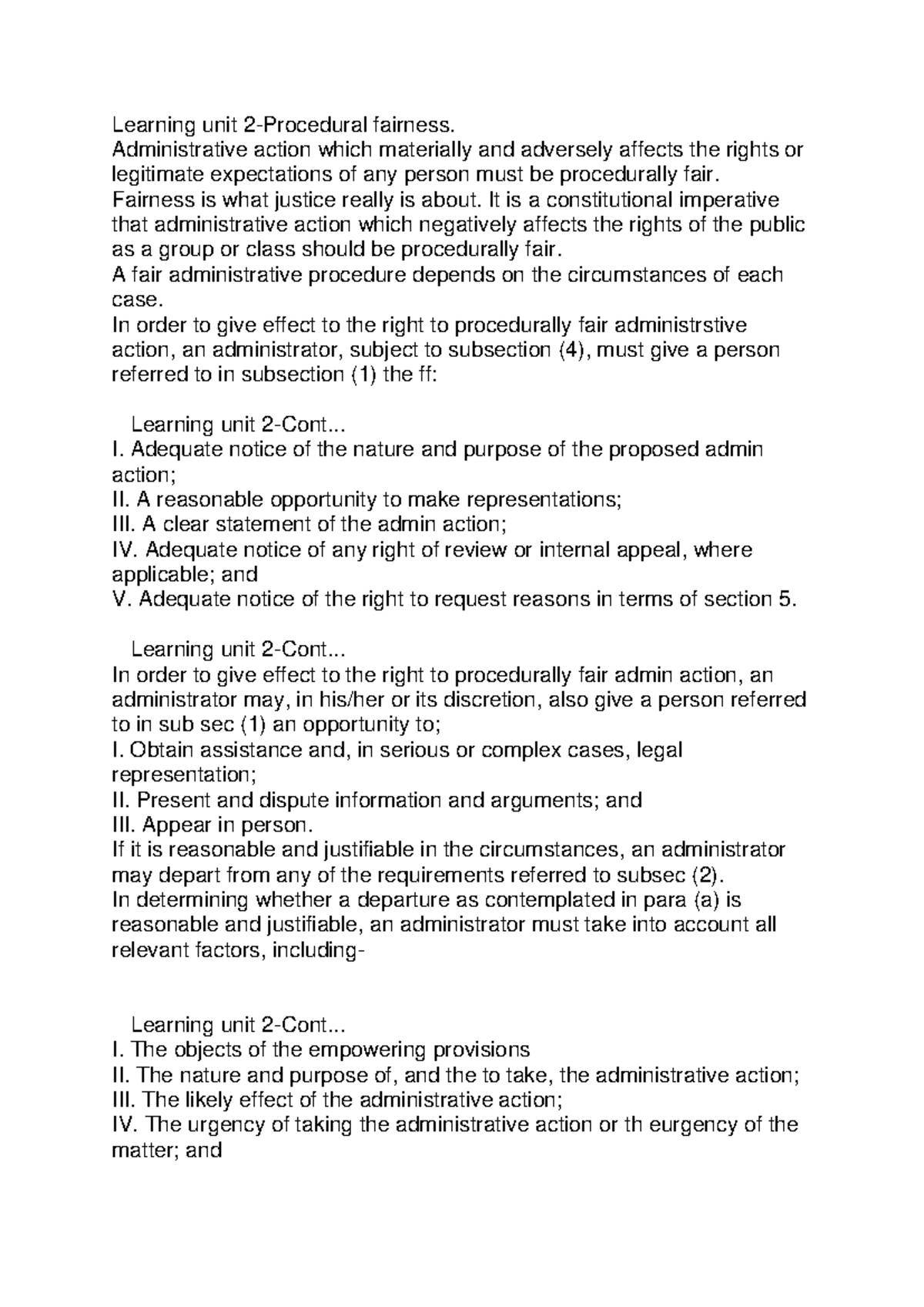 Learning Unit 2: Exploring Procedural Fairness in Admin Actions - Studocu