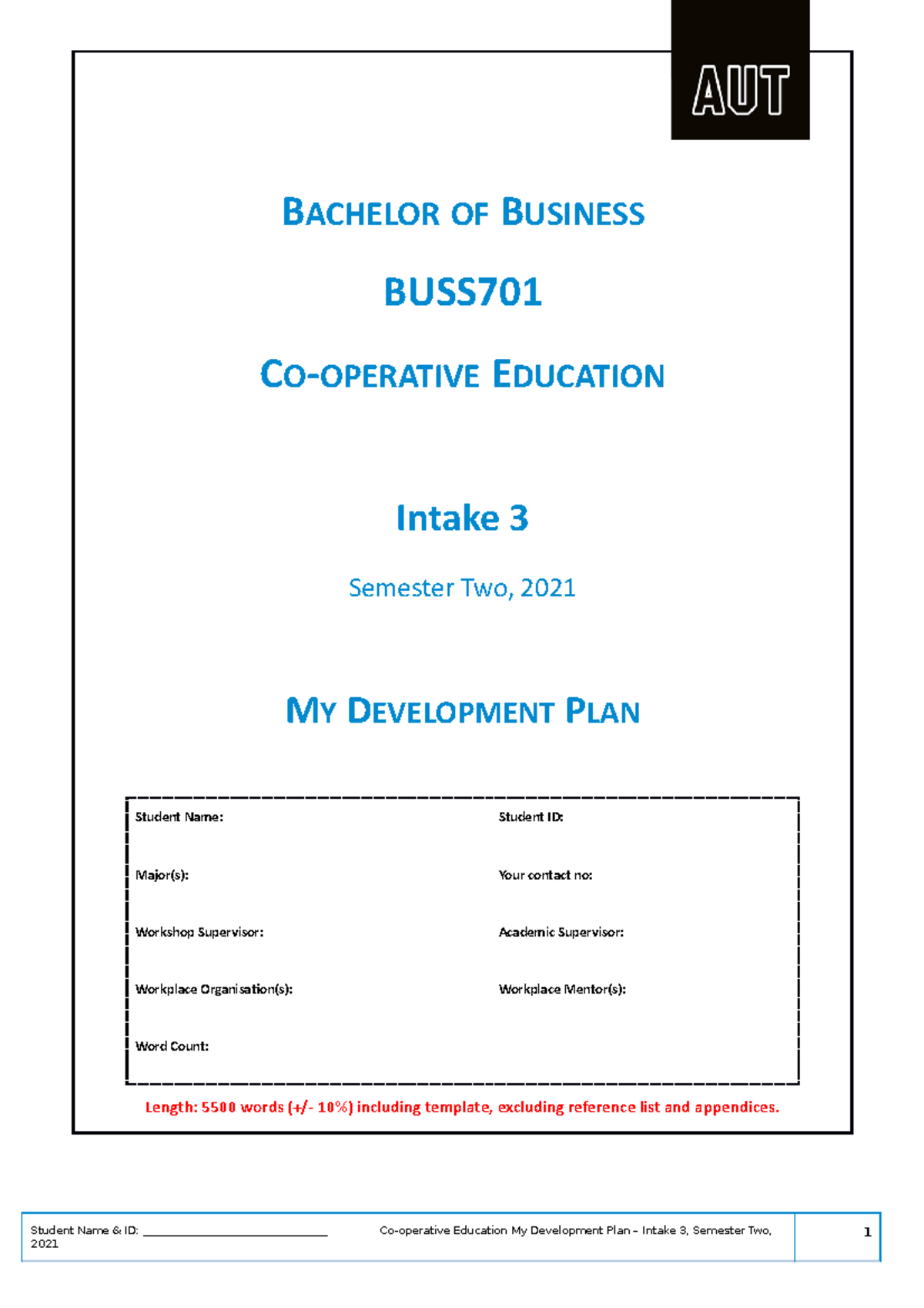 Development Plan Template Intake 3 2021 - BACHELOR OF BUSINESS BUSS CO ...