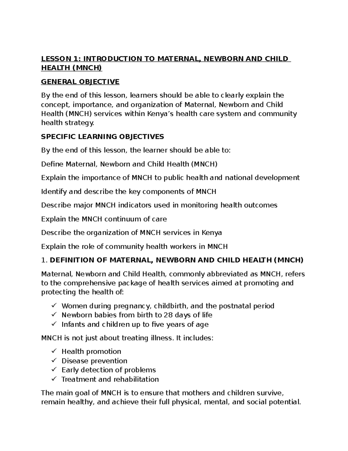 MNCH 101: Intro to Maternal, Newborn & Child Health - Revision Notes ...