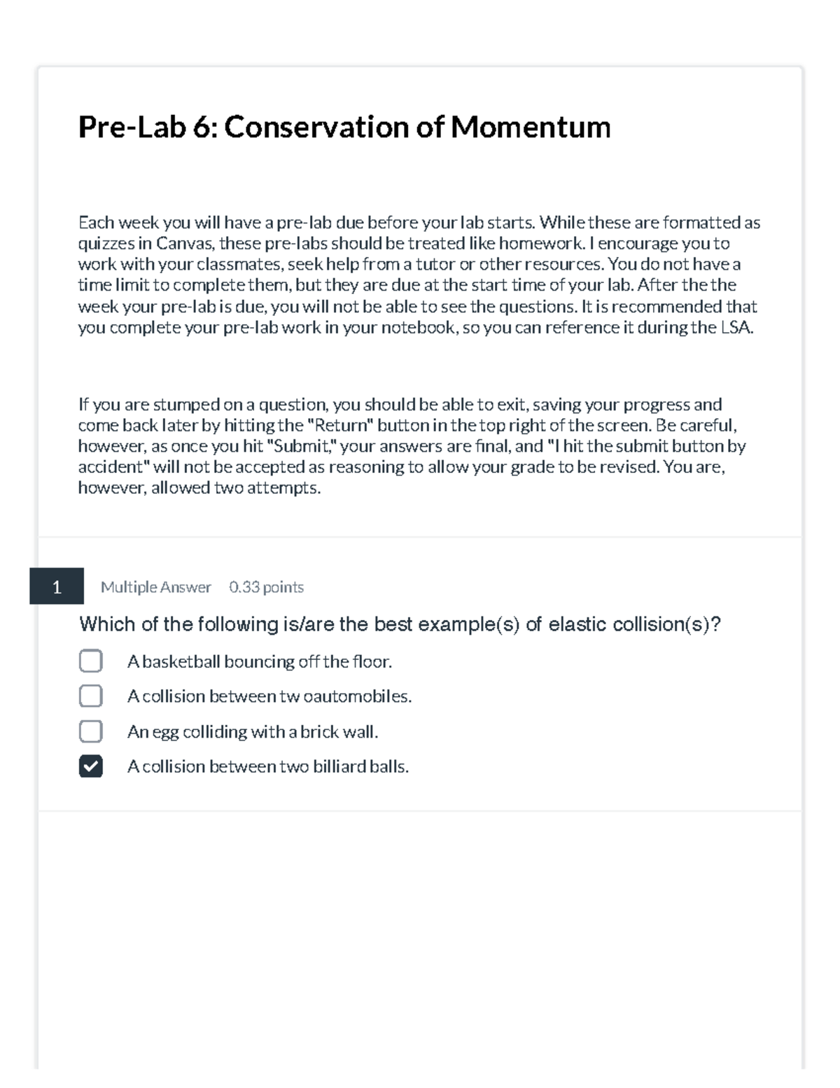 Prelab 6: Conservation of Momentum Quiz Preparation - Studocu
