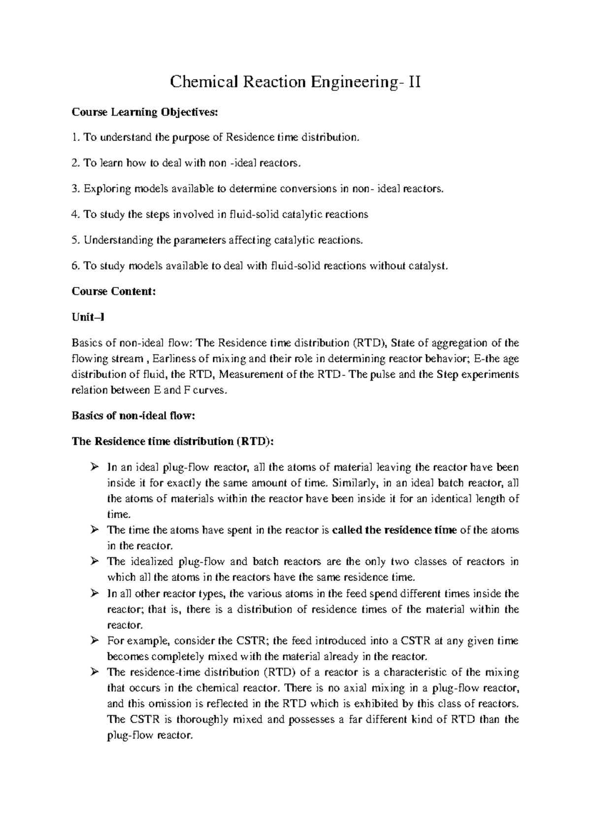 CRE-2 Chapter 1: Understanding Residence Time Distribution in Reactors ...