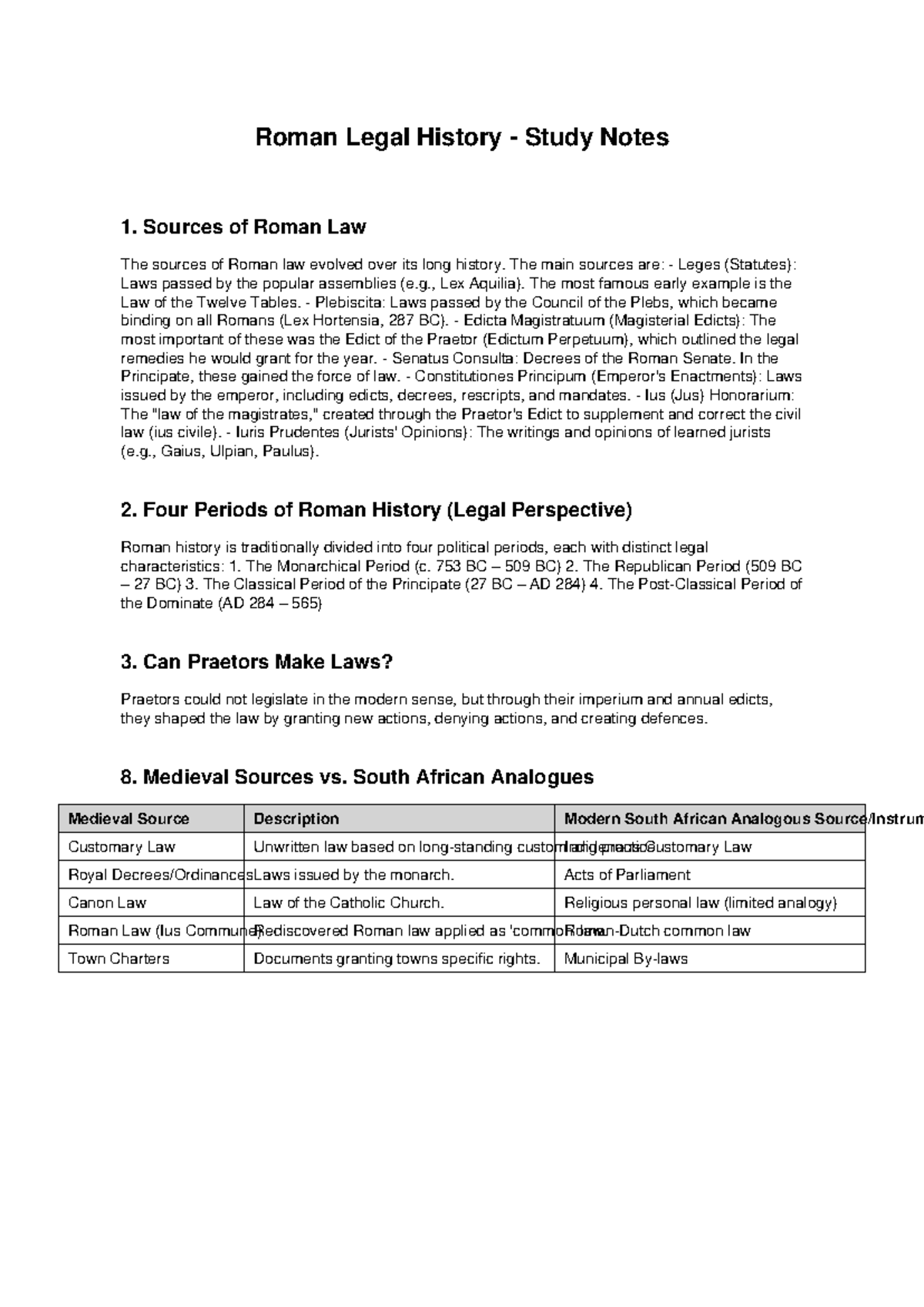 Roman Legal History Study Notes 3: Sources and Periods of Law - Studocu