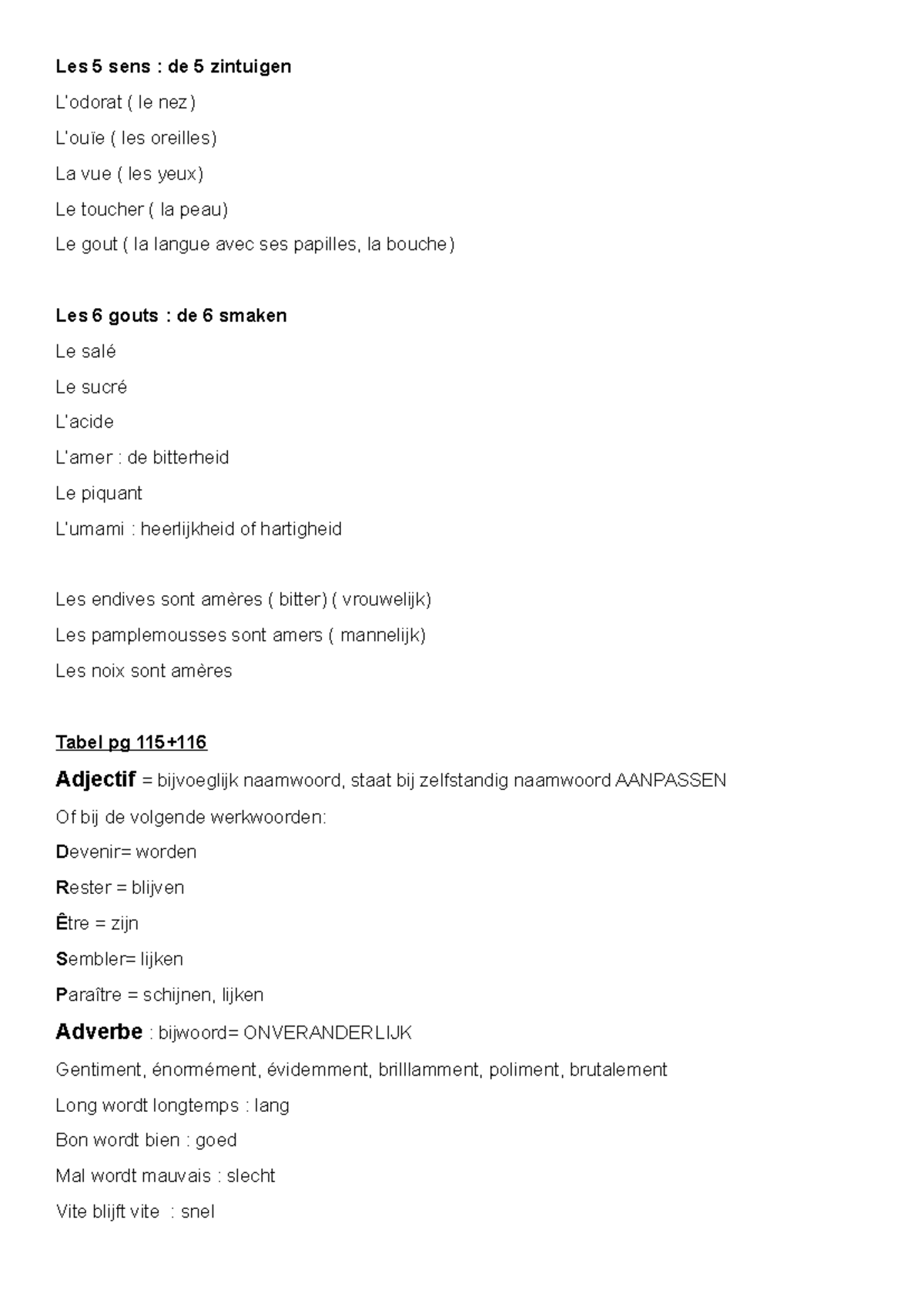 Les 5 sens et les 6 goûts : Notes de cours - Studocu