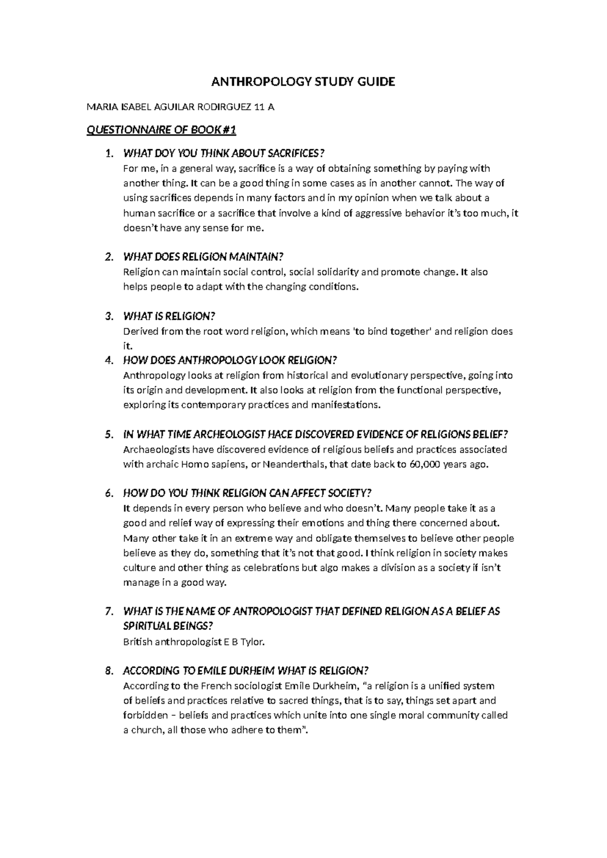 Anthropology Study Guide - ANTHROPOLOGY STUDY GUIDE MARIA ISABEL ...