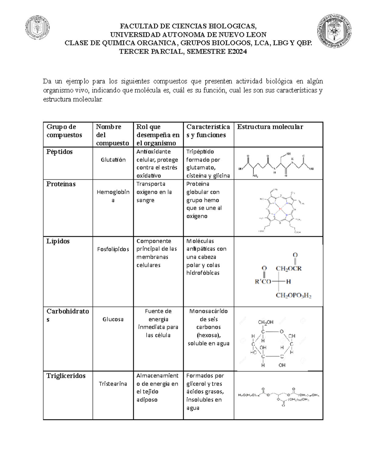 Ejemplo de Compuestos Biológicos en Química Orgánica - Tercer Parcial ...