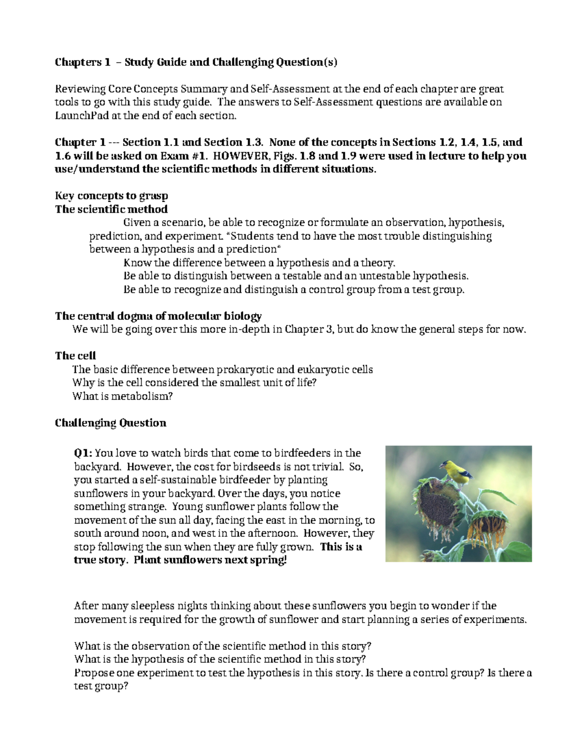Chapters 1 - Study Guide & Challenging Questions for Exam #1 - Chapters ...