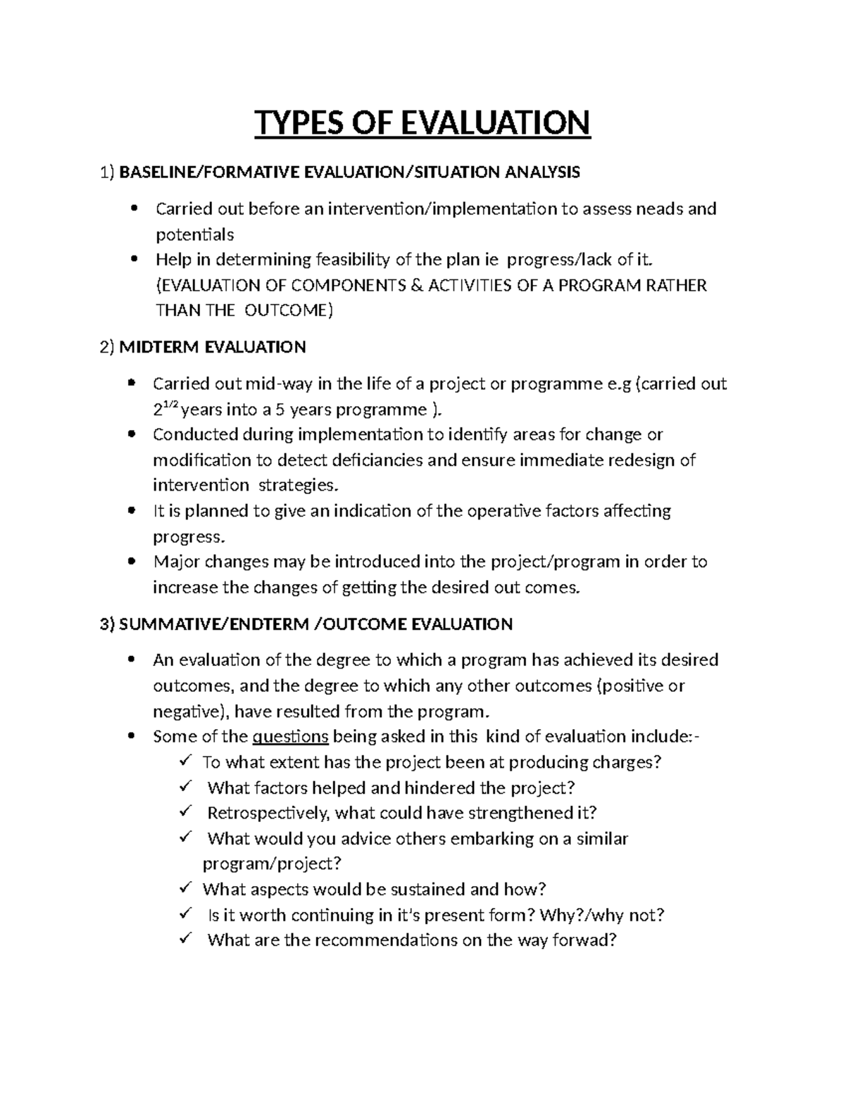 Types of Evaluation: Comprehensive Notes on All Units - Studocu
