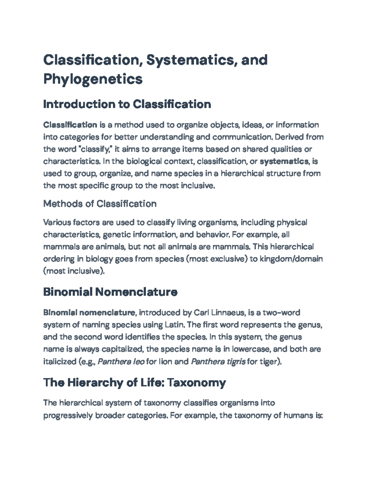 Classification and Phylogenetics: Understanding the Tree of Life ...