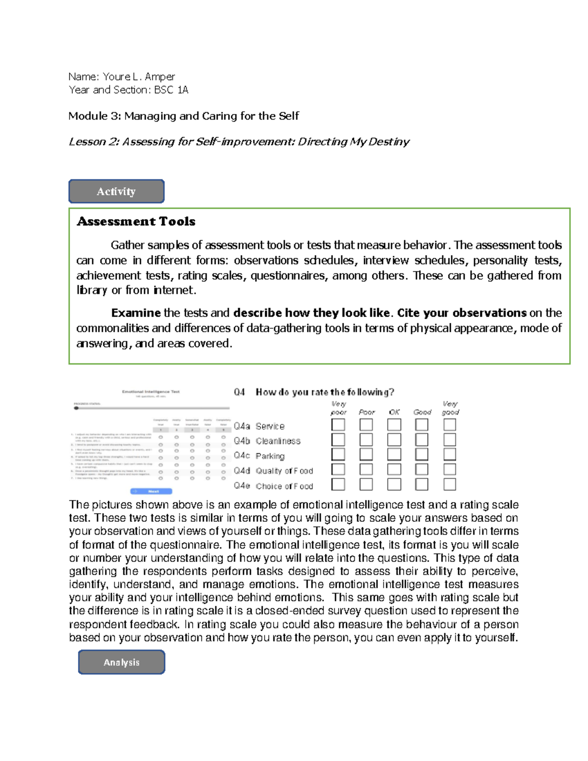GE1 Module 3 Lesson 2 Activity - Name: Youre L. Amper Year and Section: BSC 1A Module 3 ...