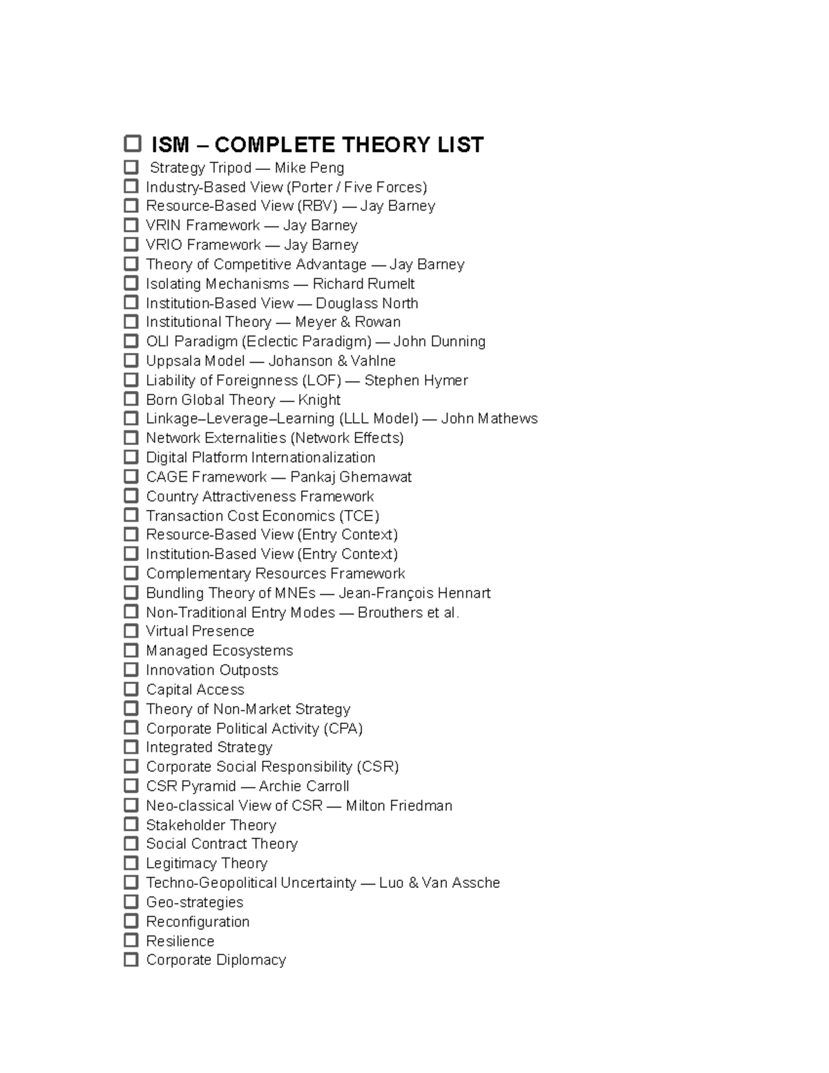 ISM – Comprehensive Theory List for Strategy and Internationalization ...