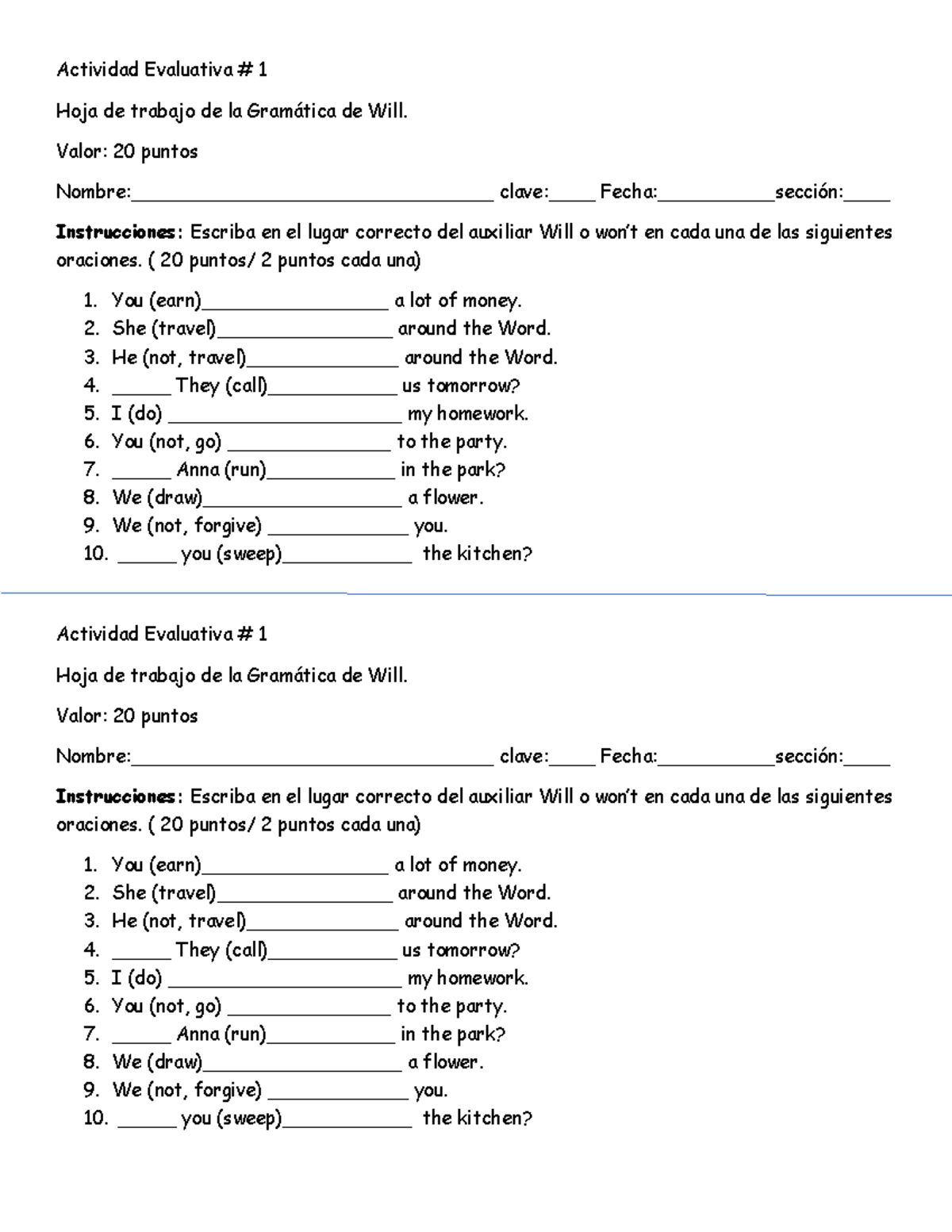 Actividad Evaluativa will - Actividad Evaluativa # 1 Hoja de trabajo de ...