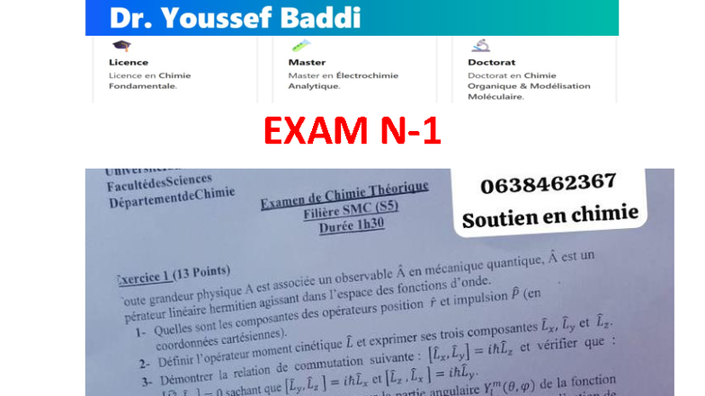 10 Examnes Chimie théorique Dr baddi youssef 0638462367 - physique ...