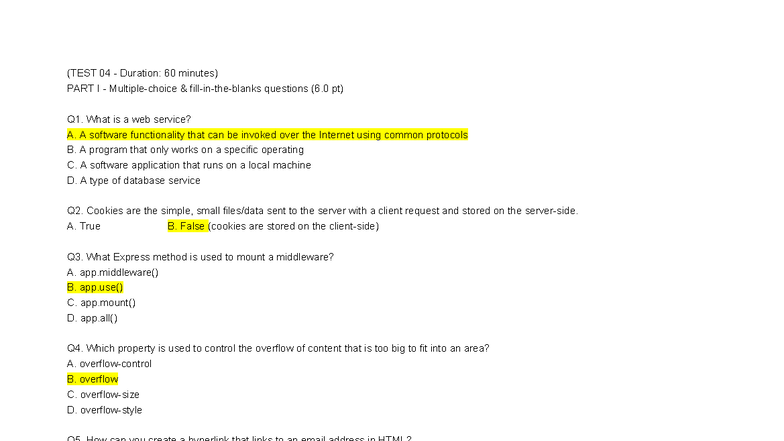 Test 04 - Web Services & JavaScript Concepts - Studocu