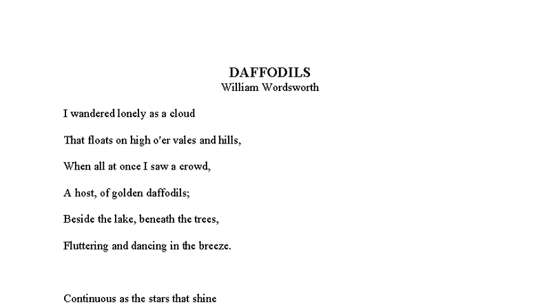 Daffodils - Analysis of Wordsworth's Poem - Studocu