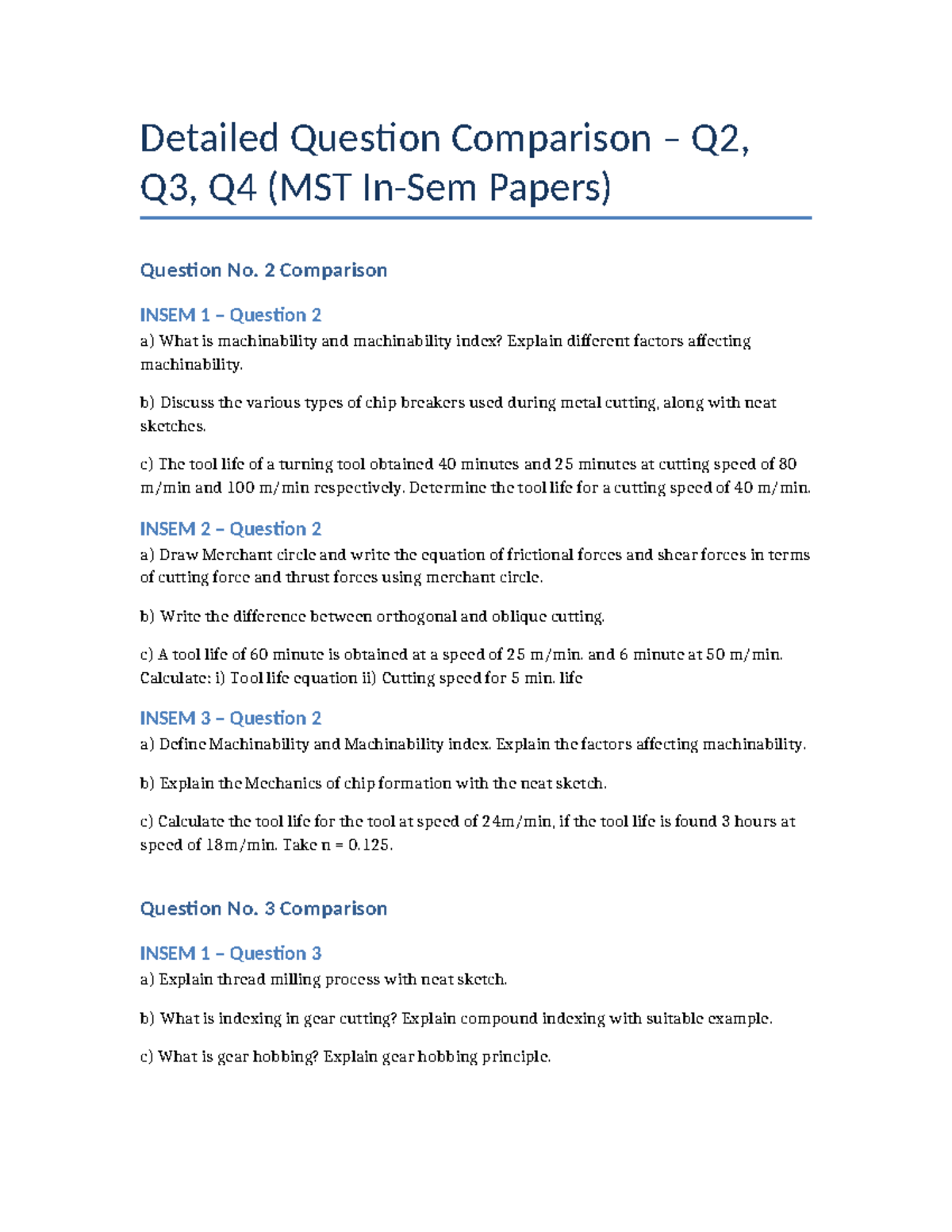 Question 2, 3, 4 Comparison (MST Papers) - Studocu