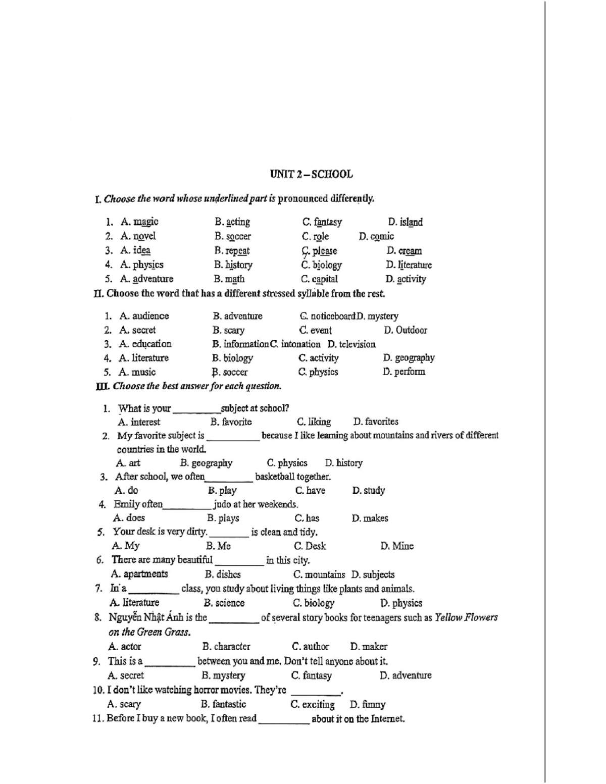 Review Unit 2 ISW6 - Pronunciation and Vocabulary Exercises - Studocu