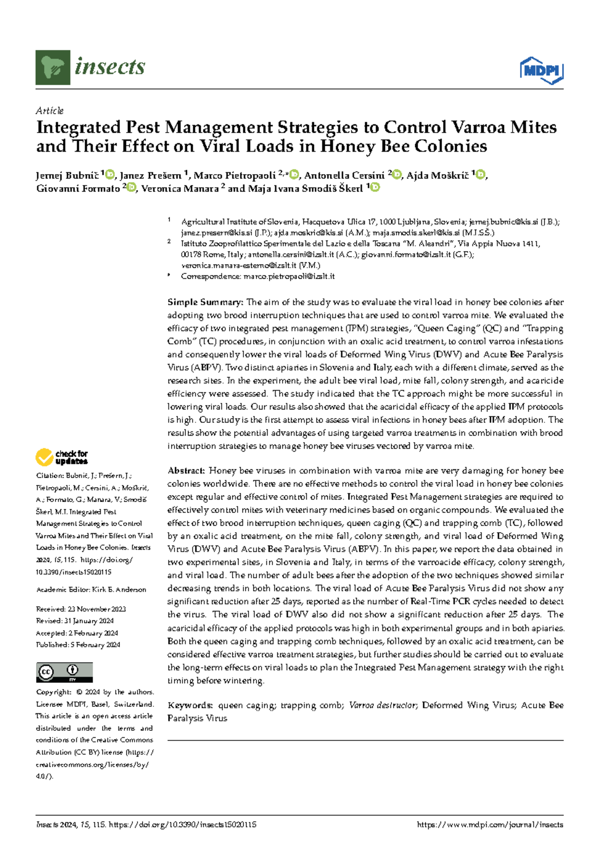 Insects 2024, 15, 115 - IPM Strategies for Varroa Mite Control in Honey ...
