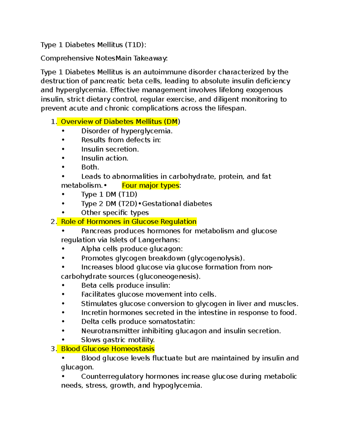 Type 1 Diabetes Mellitus (T1D): In-Depth Study Notes and Management ...