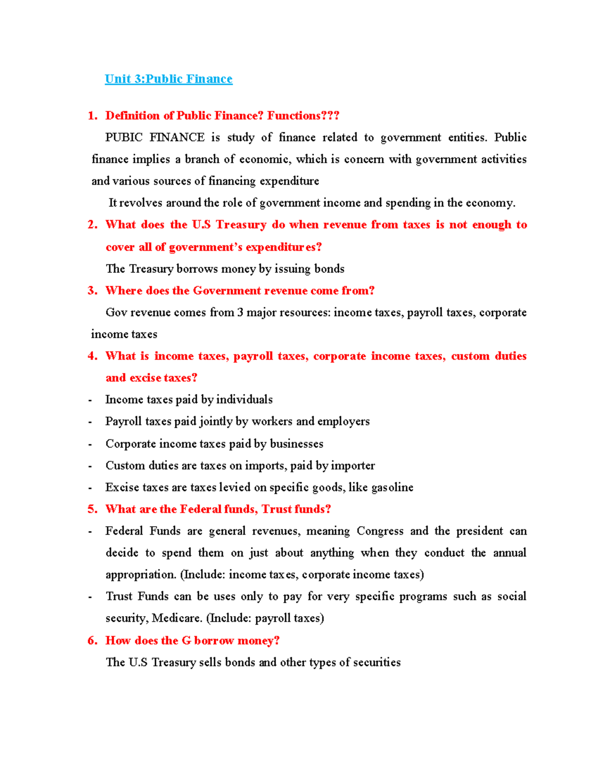 Unit 3 & 4: Public Finance and Fiscal Policy Exam Review (PUB 101 ...