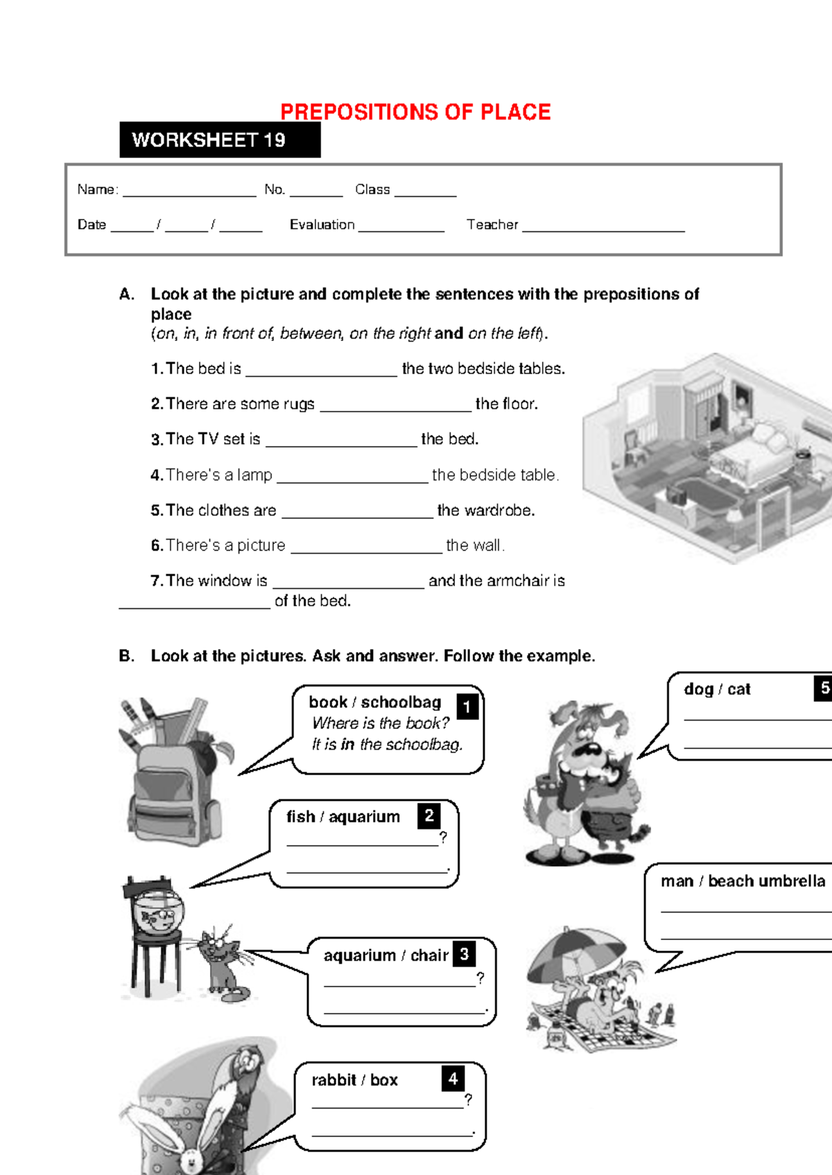 Prepositions of Place Exercises with Answers - Worksheet 19 - Studocu