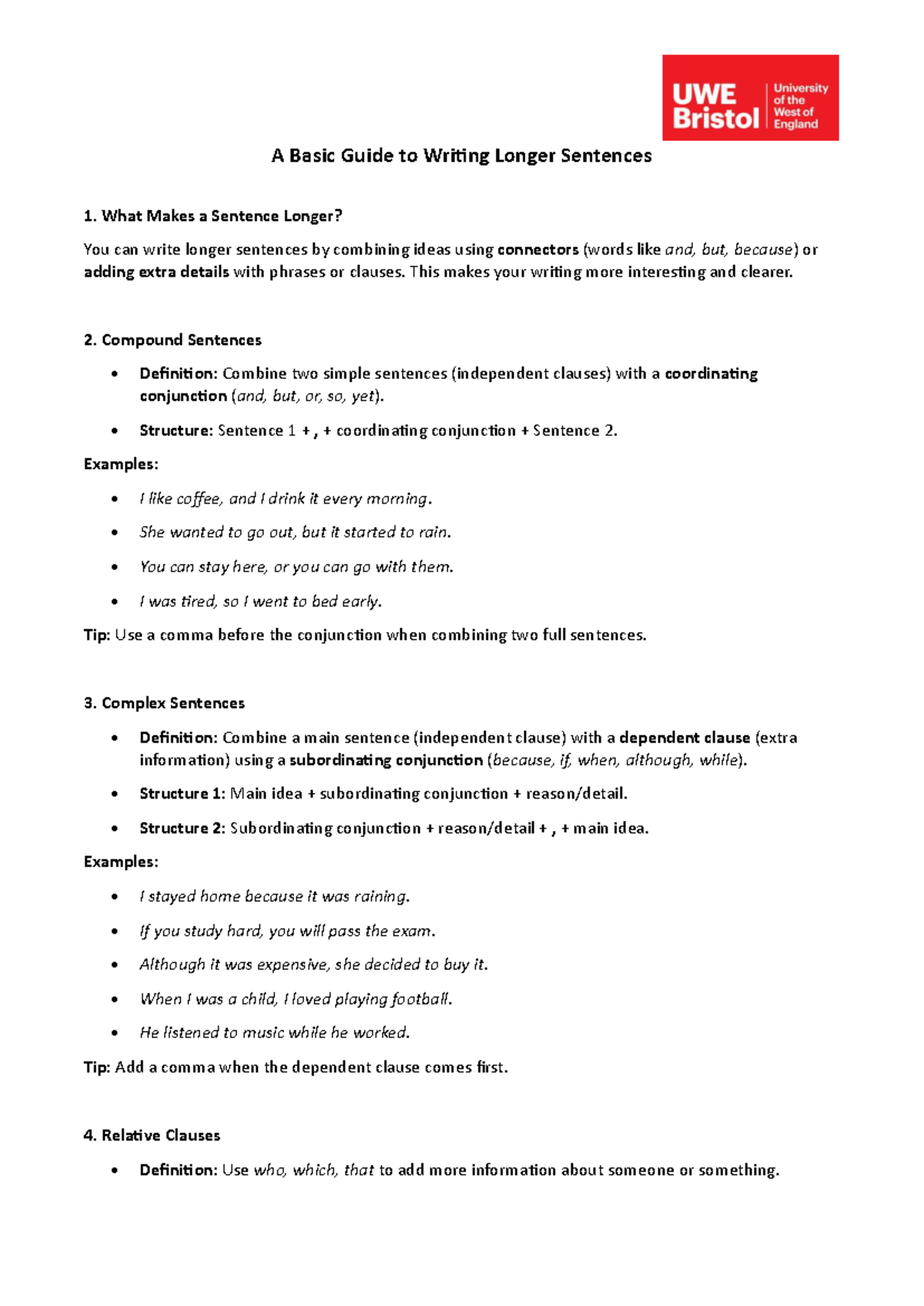 01 Writing Longer Sentences: A Comprehensive Guide - Studocu