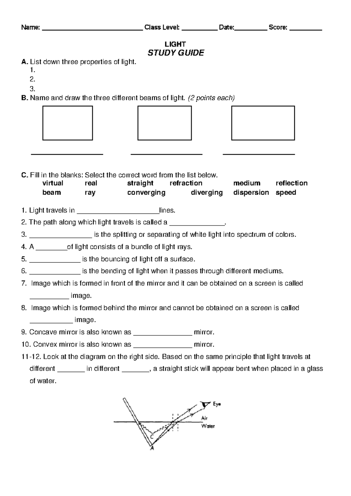 LIGHT Properties Study Guide - Seatwork - Studocu
