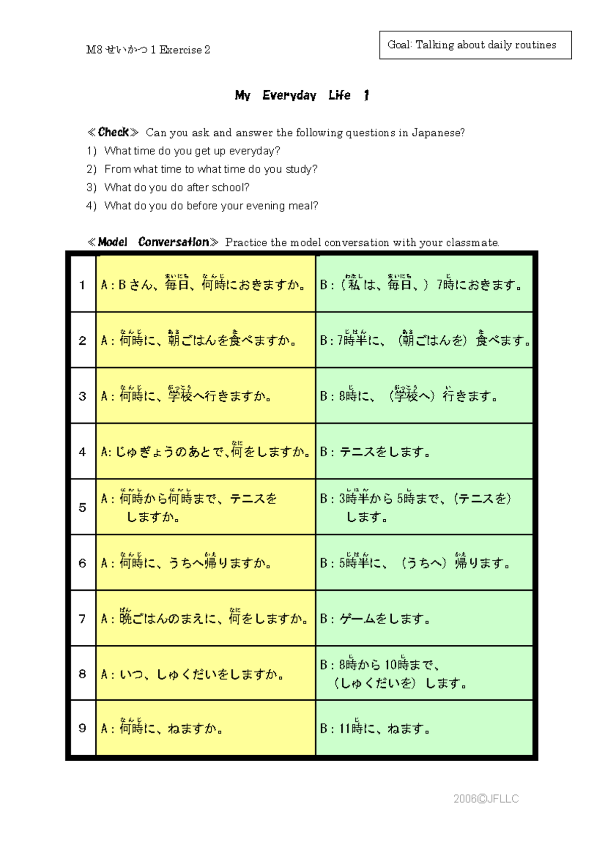 M8 せいかつ 1 Exercise 2: Discussing Daily Routines in Japanese - Studocu