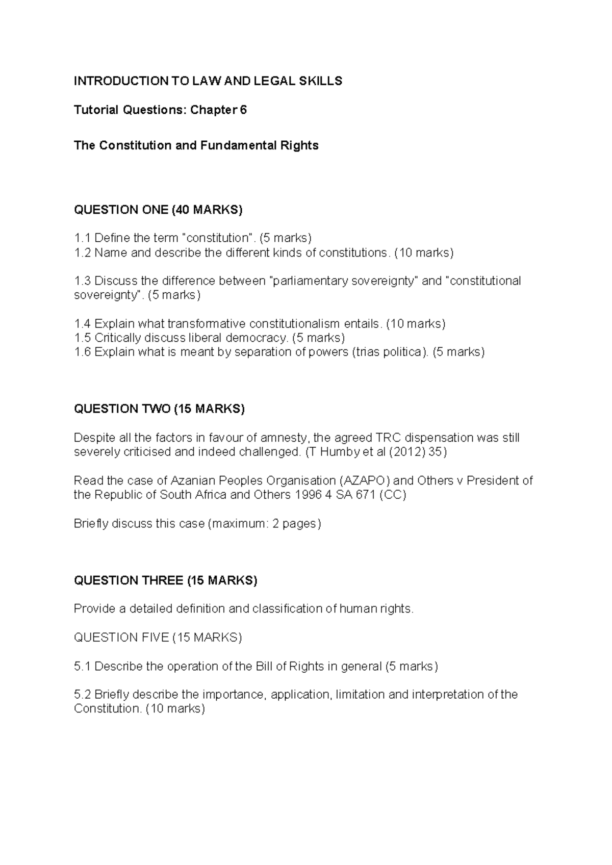 Introduction TO LAW AND Legal Skills Tutorial - INTRODUCTION TO LAW AND ...