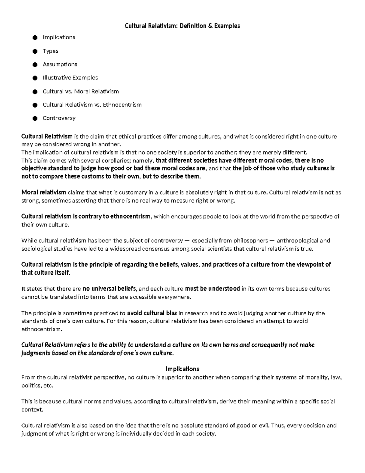 Cultural Relativism Notes: Definitions, Implications, and Examples ...