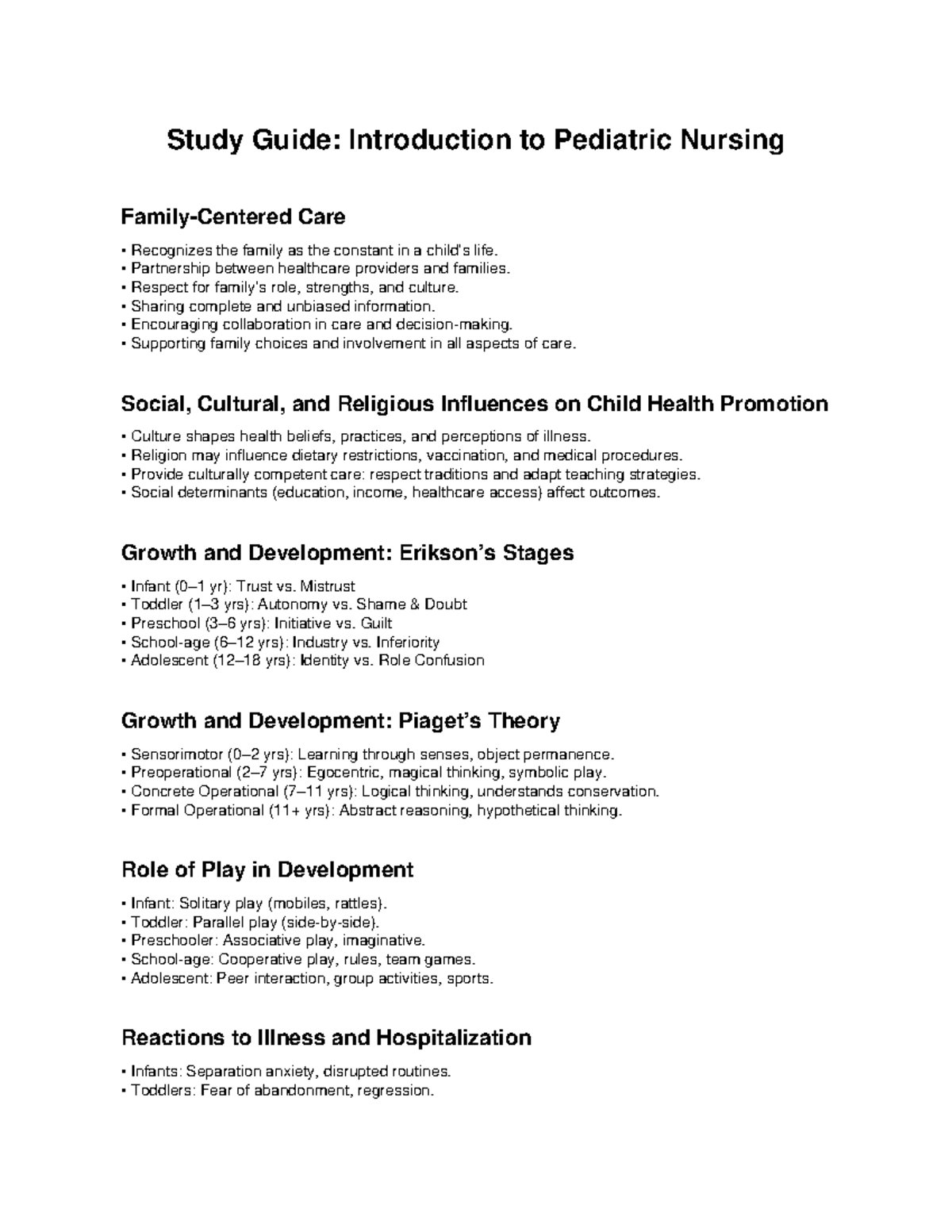 Pediatric Nursing Care Study Guide: Exam 4 Insights - Studocu