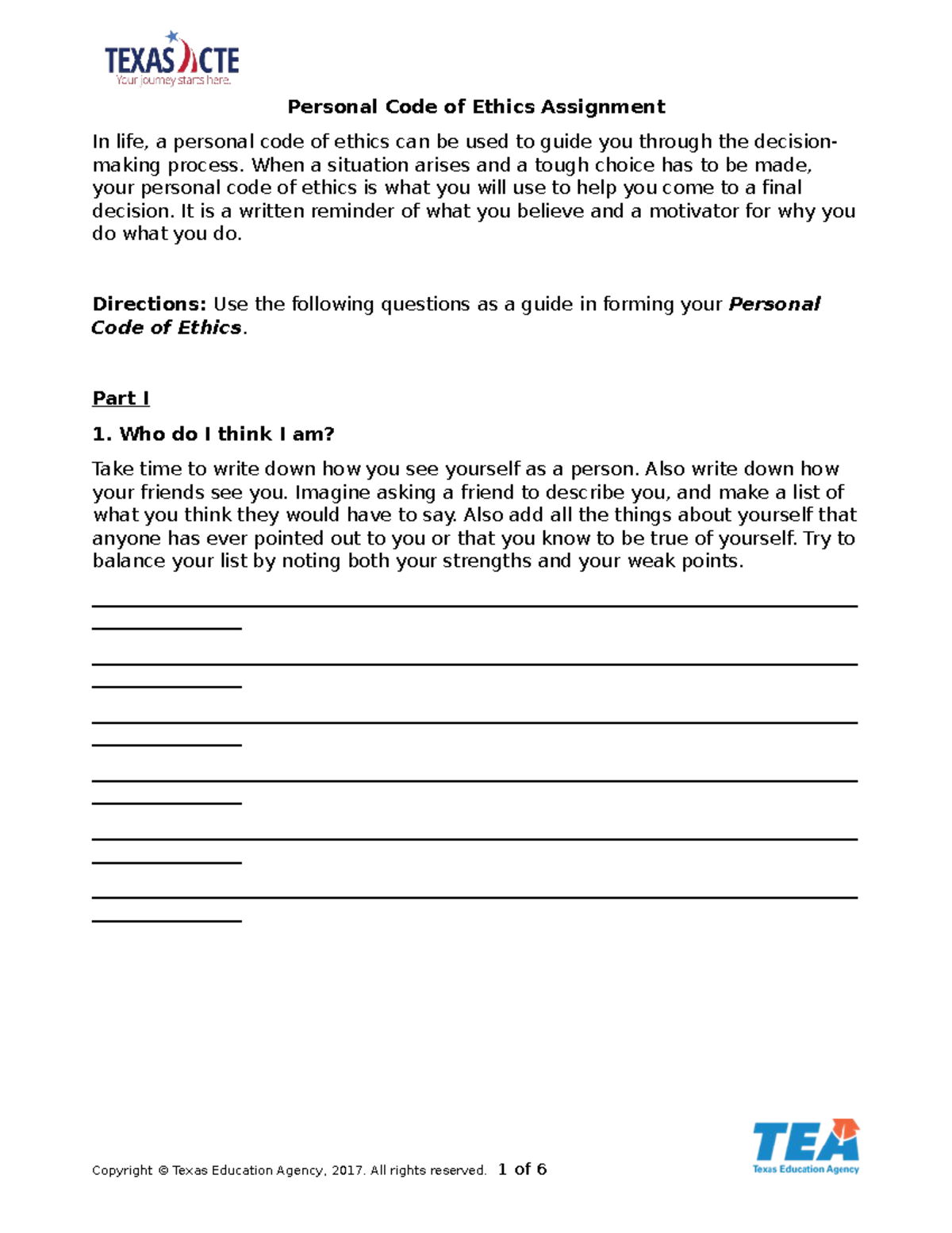 Personal Code of Ethics Assignment Guide - Studocu