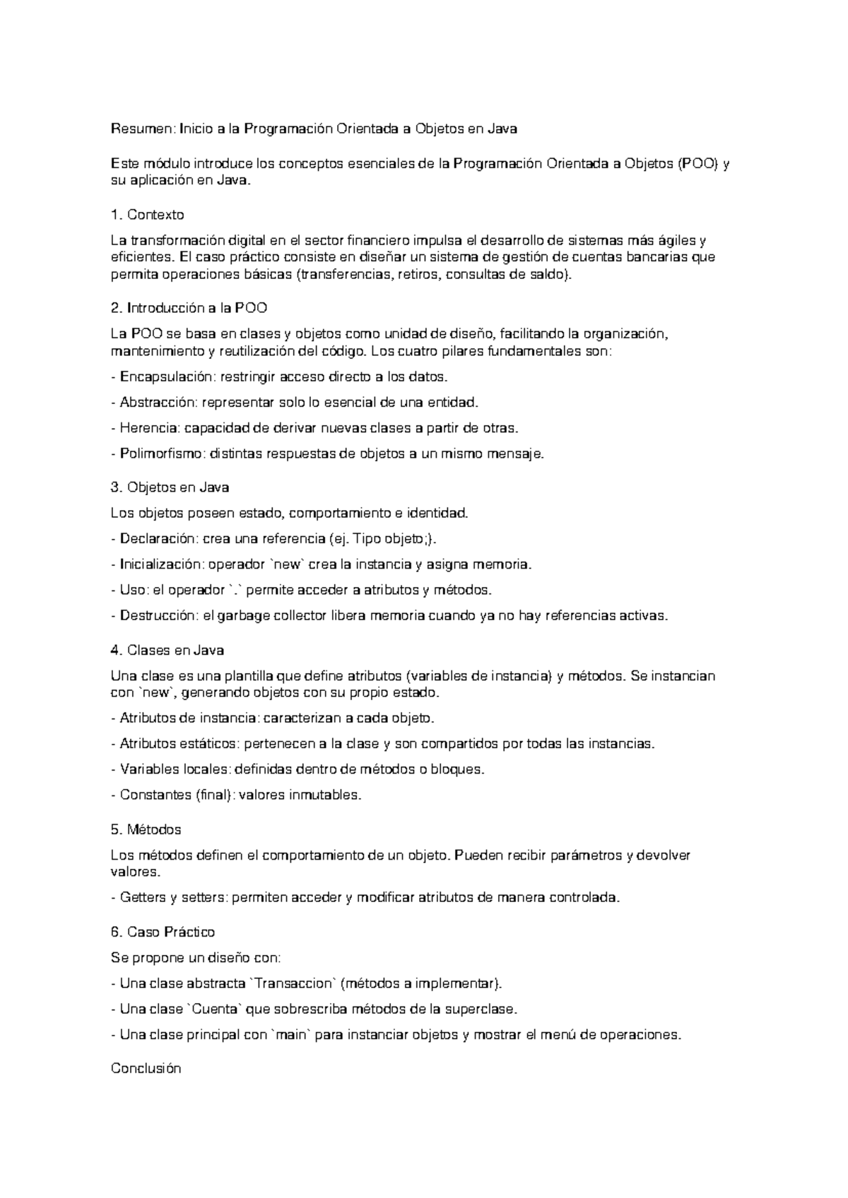 Resumen: Introducción a la POO en Java - Módulo 1 - Studocu