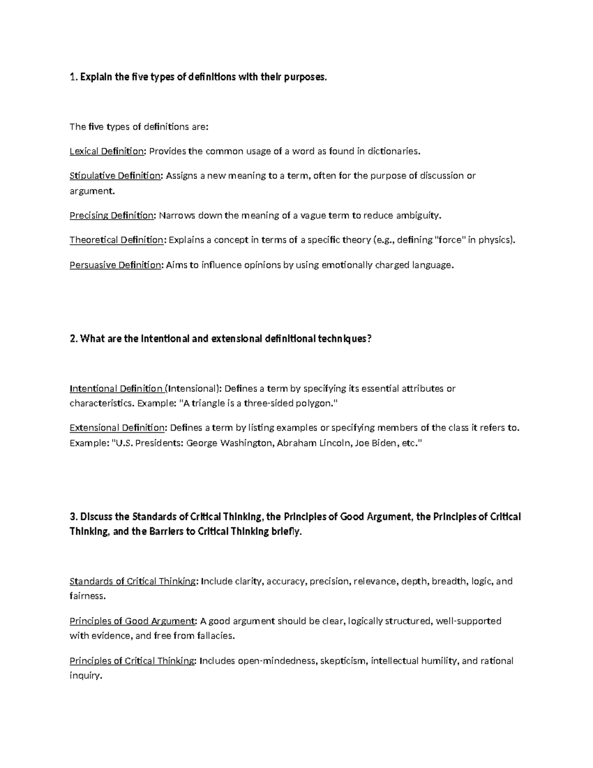 Logic Assignment 1: Types of Definitions & Critical Thinking Standards ...