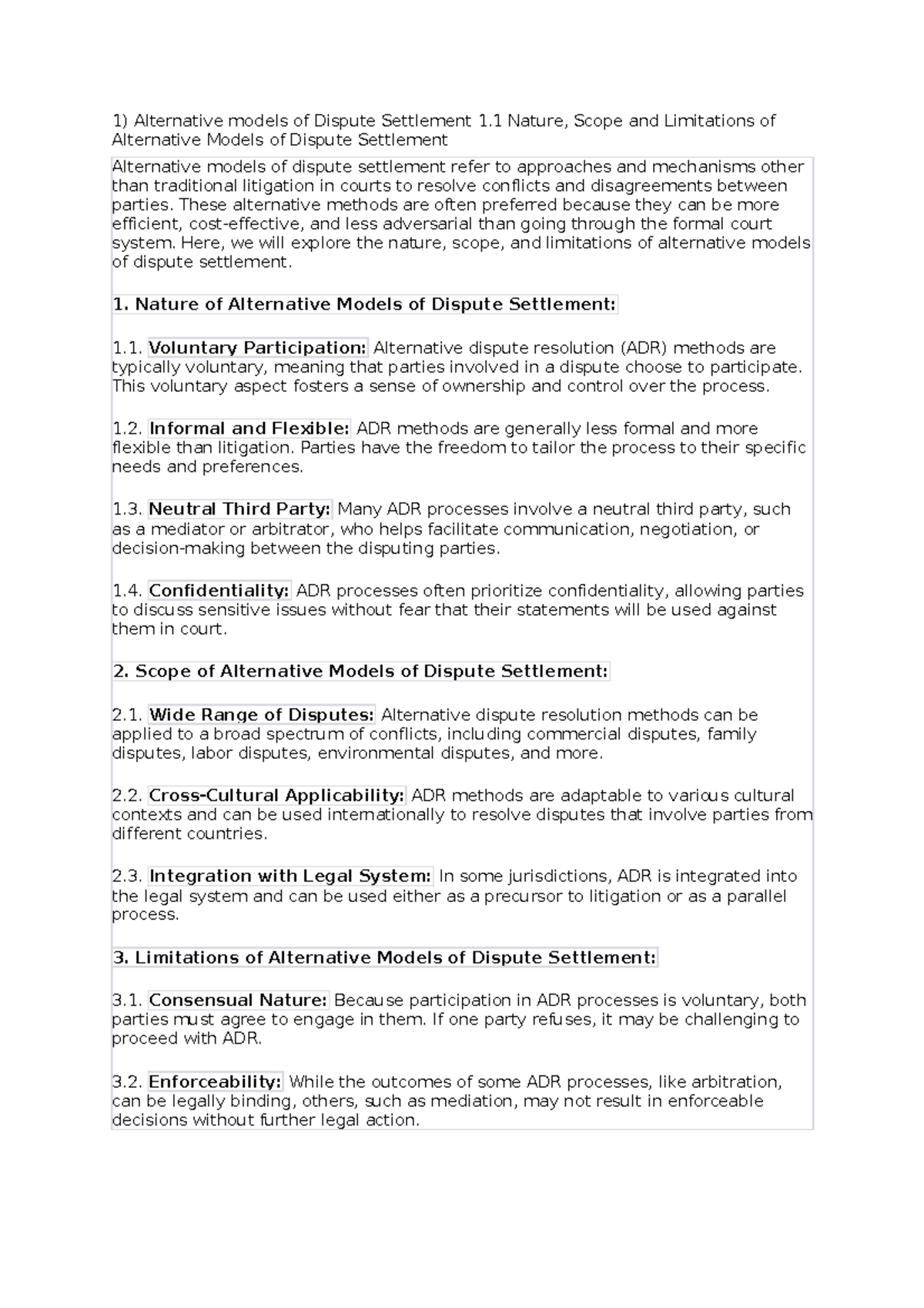 ADR - Comprehensive Notes on Alternative Dispute Resolution Techniques ...