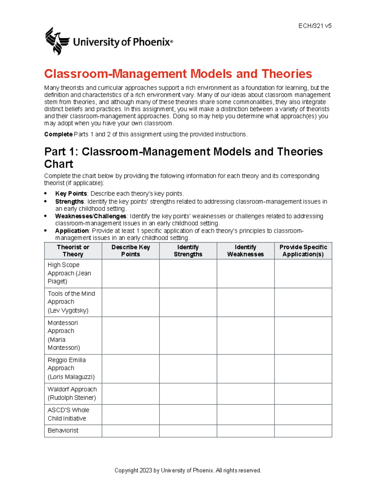 ECH/321 v5 WK2: Classroom Management Theories & Models Overview - Studocu