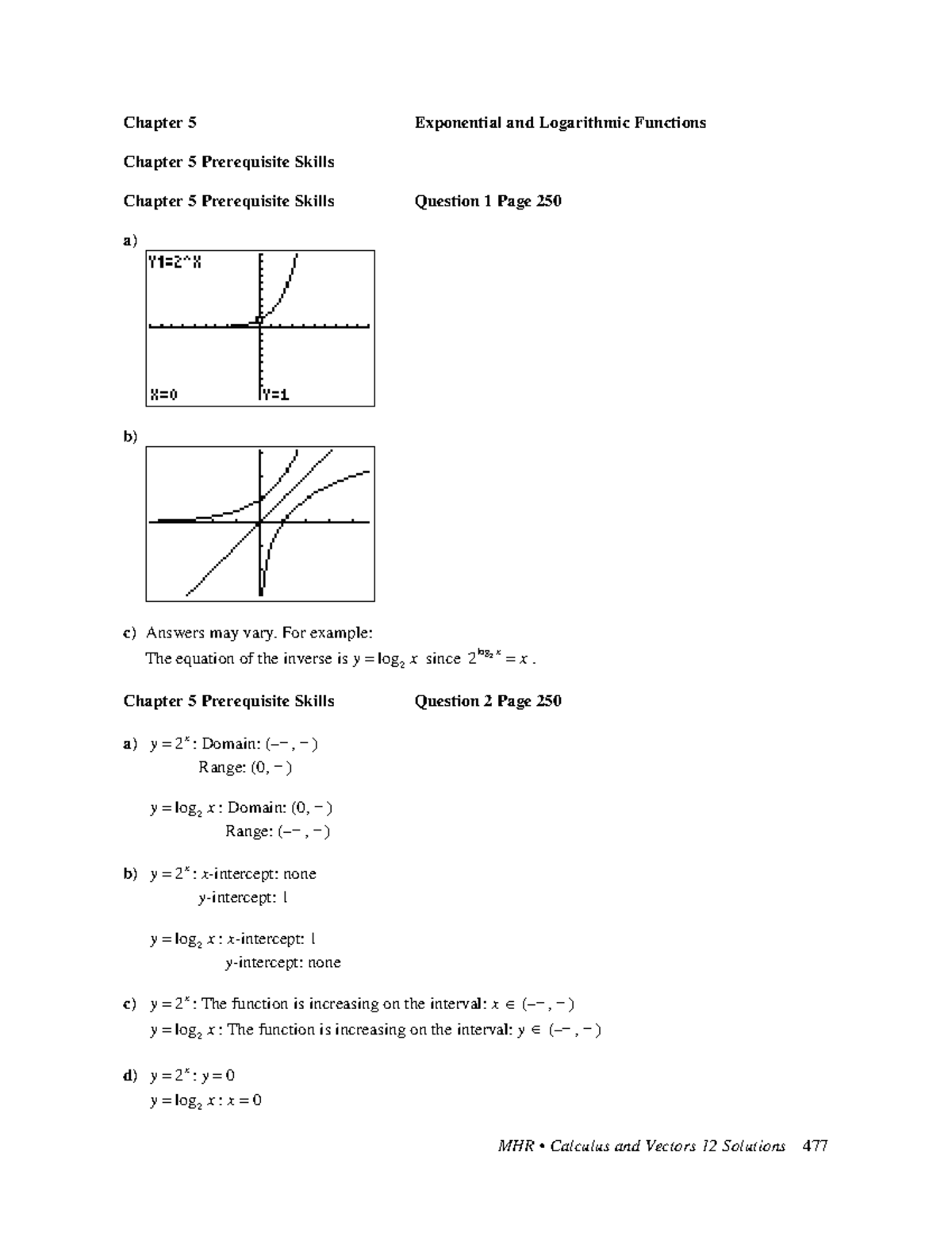 Chapter 5 Solutions - MHR Calculus and Vectors 12 Assignment - Studocu