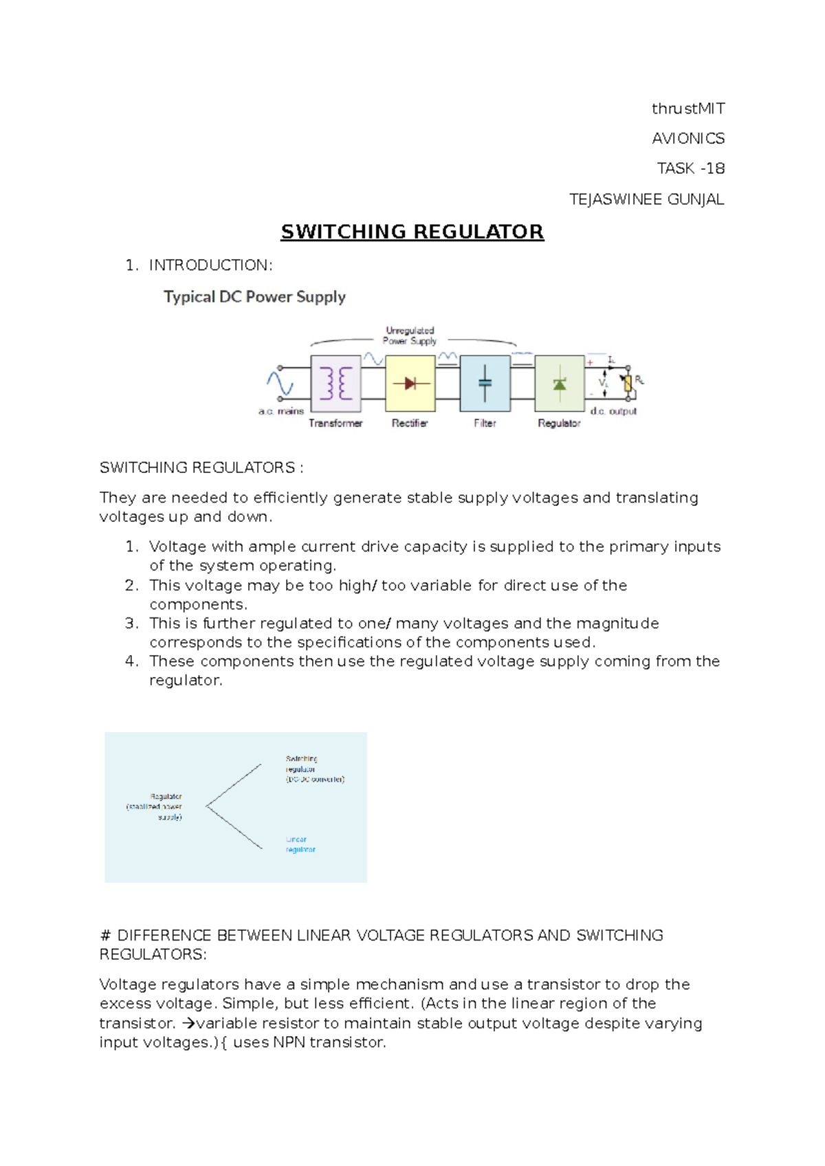 Voltage Regulators - thrustMIT AVIONICS TASK - TEJASWINEE GUNJAL ...