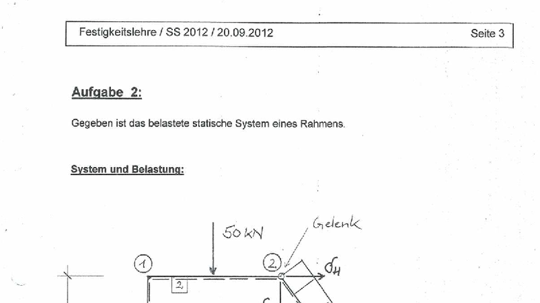 Festigkeitslehre SS 2012: Aufgabe 2 - Statisches System Analyse - Studocu