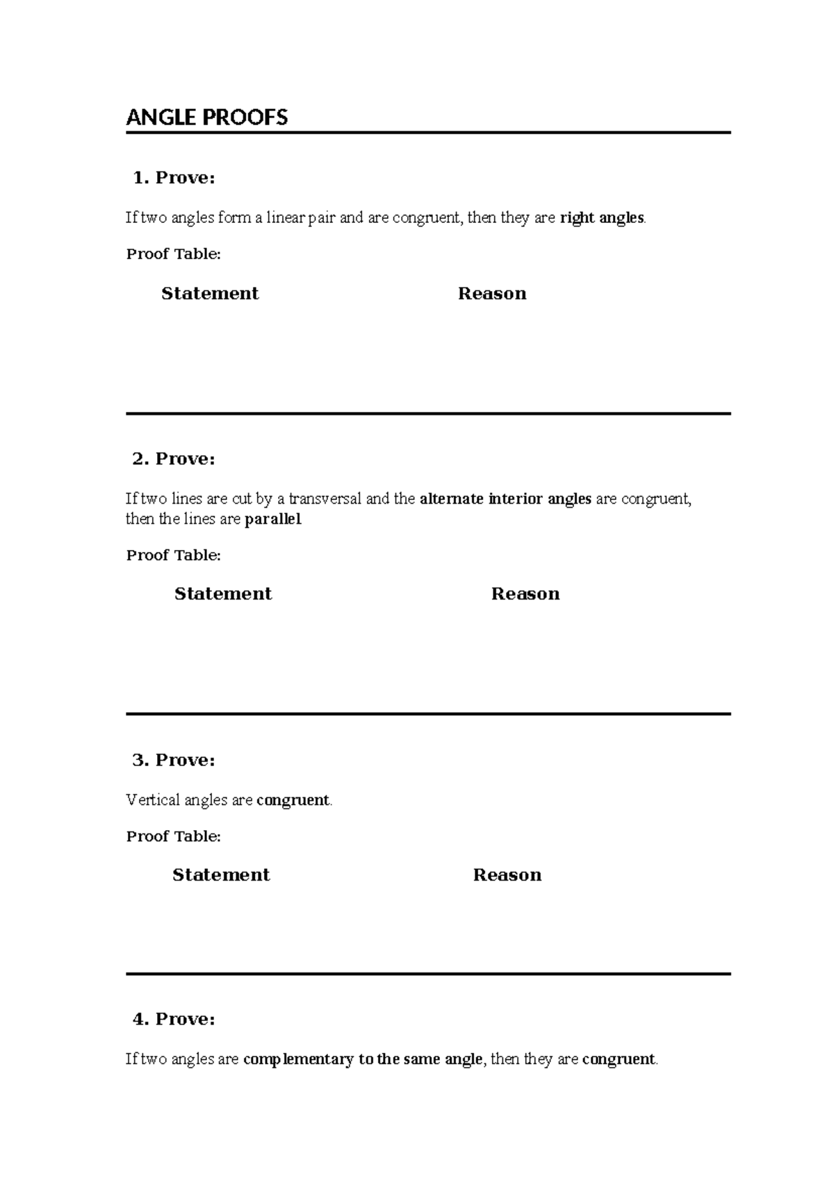 ANGLE PROOFS: Congruence and Parallel Lines (Geometry) - Studocu