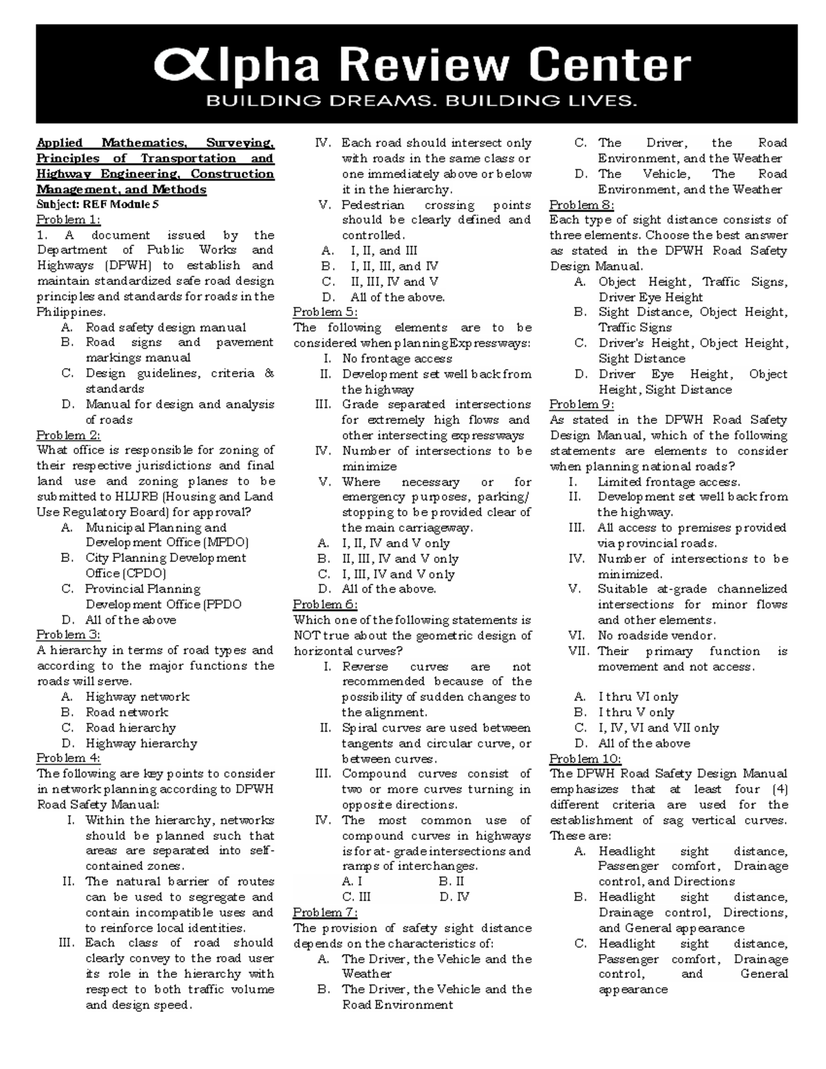 REF Module 5: DPWH Road Safety Design Manual Study Guide - Studocu