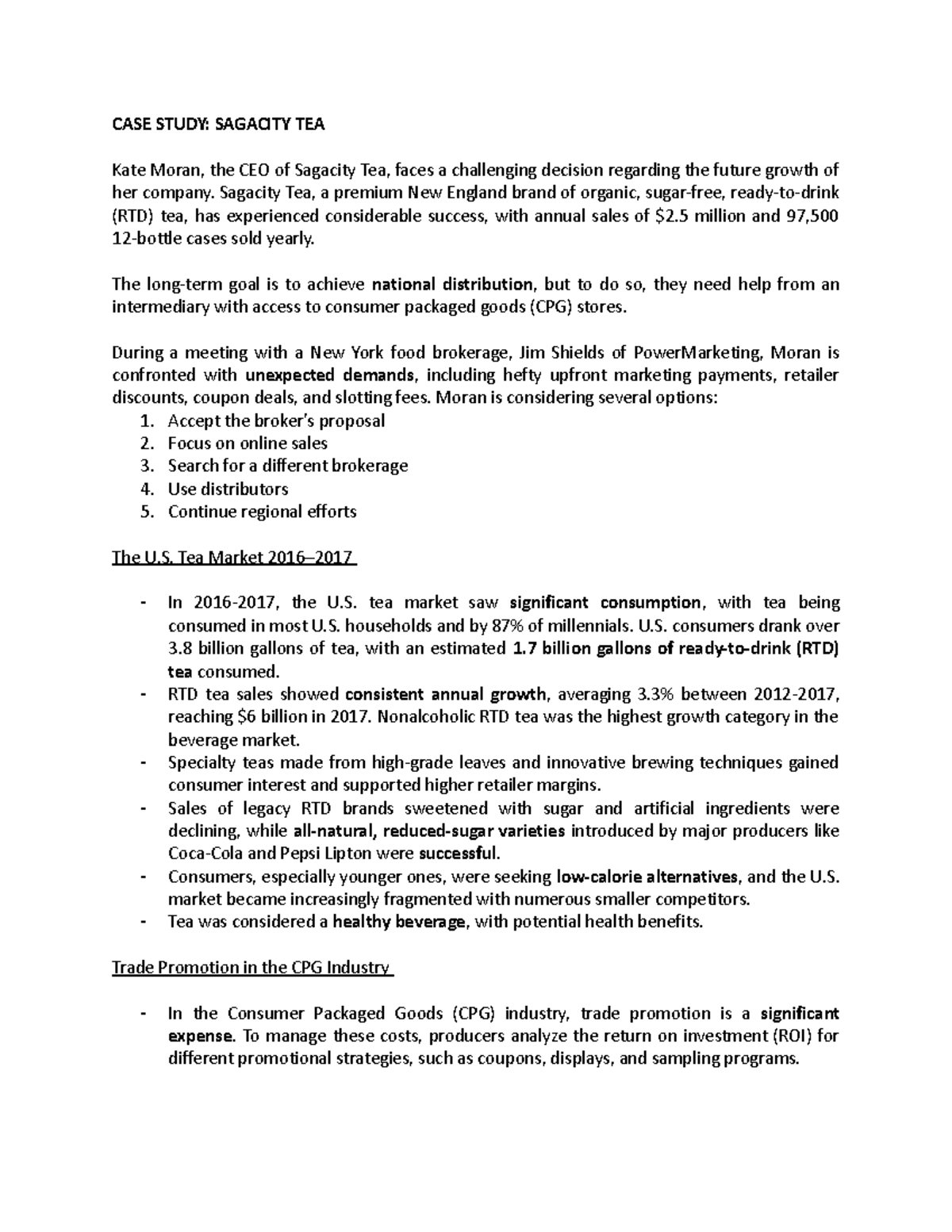 Case Study: Sagacity Tea - Challenges in National Expansion Strategy ...