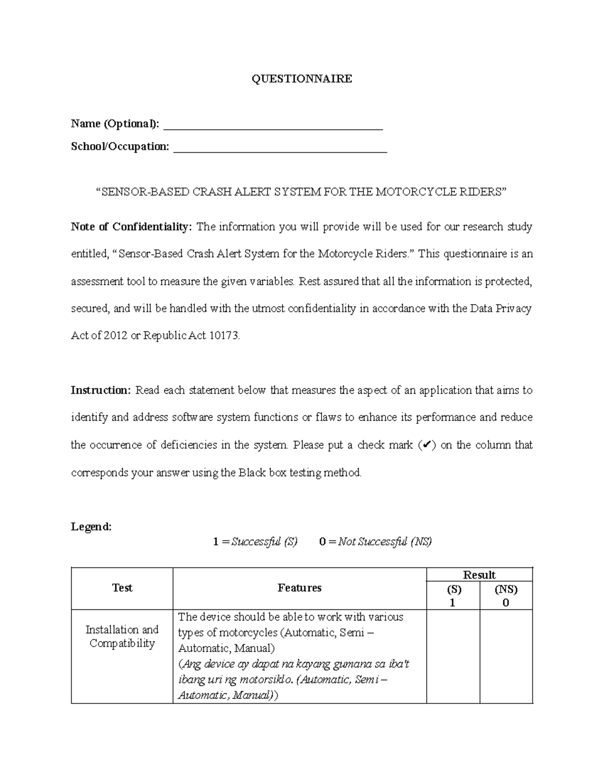 Blackbox questionnaires-1 - QUESTIONNAIRE Name (Optional