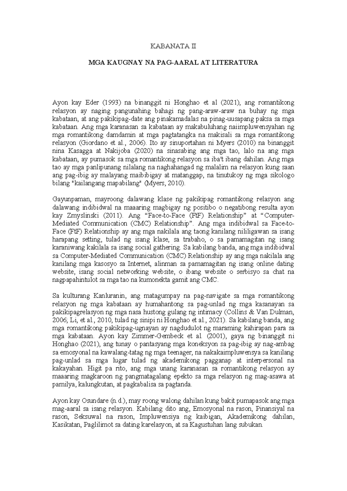 Kabanata II: Mga Epekto ng Romantikong Relasyon sa Aking Akademikong ...