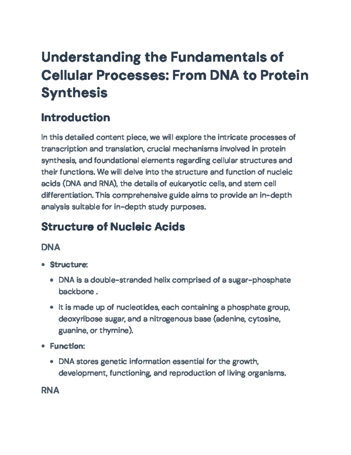 Understanding Cellular Processes: DNA, RNA, & Protein Synthesis ...