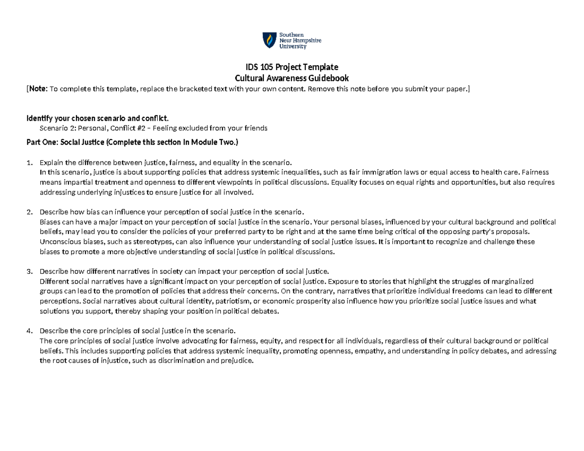 IDS 105 Cultural Awareness Project Template: Principles & Strategies ...