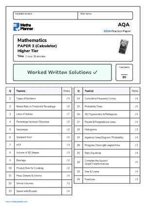 AQA May 2024 Paper 2 Higher Tier Solutions and Marking Codes - Studocu