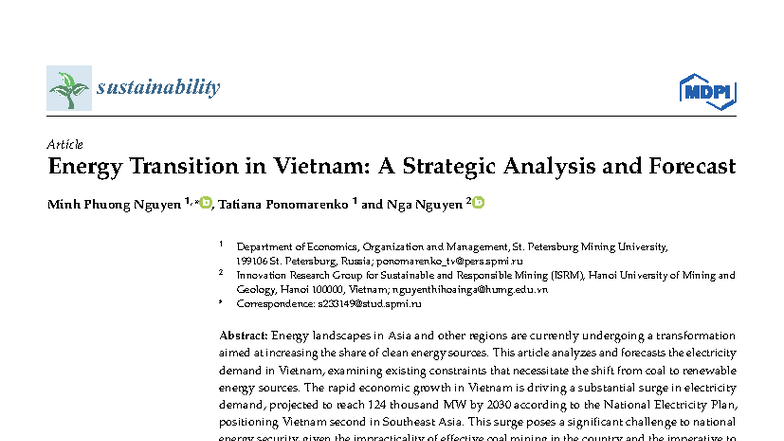 Energy Transition in Vietnam: Strategic Analysis & Forecast (SUST 2024 ...