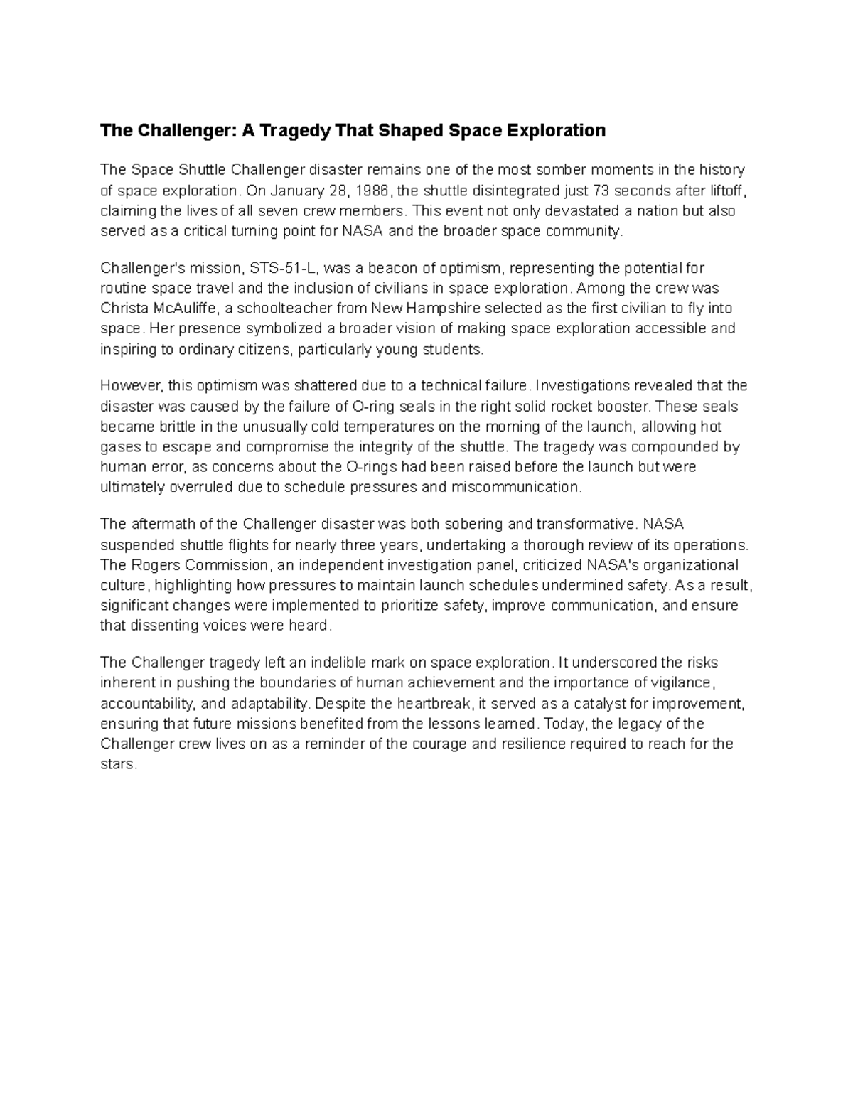 The Challenger Disaster: Reflections on Space Exploration's Tragedy ...