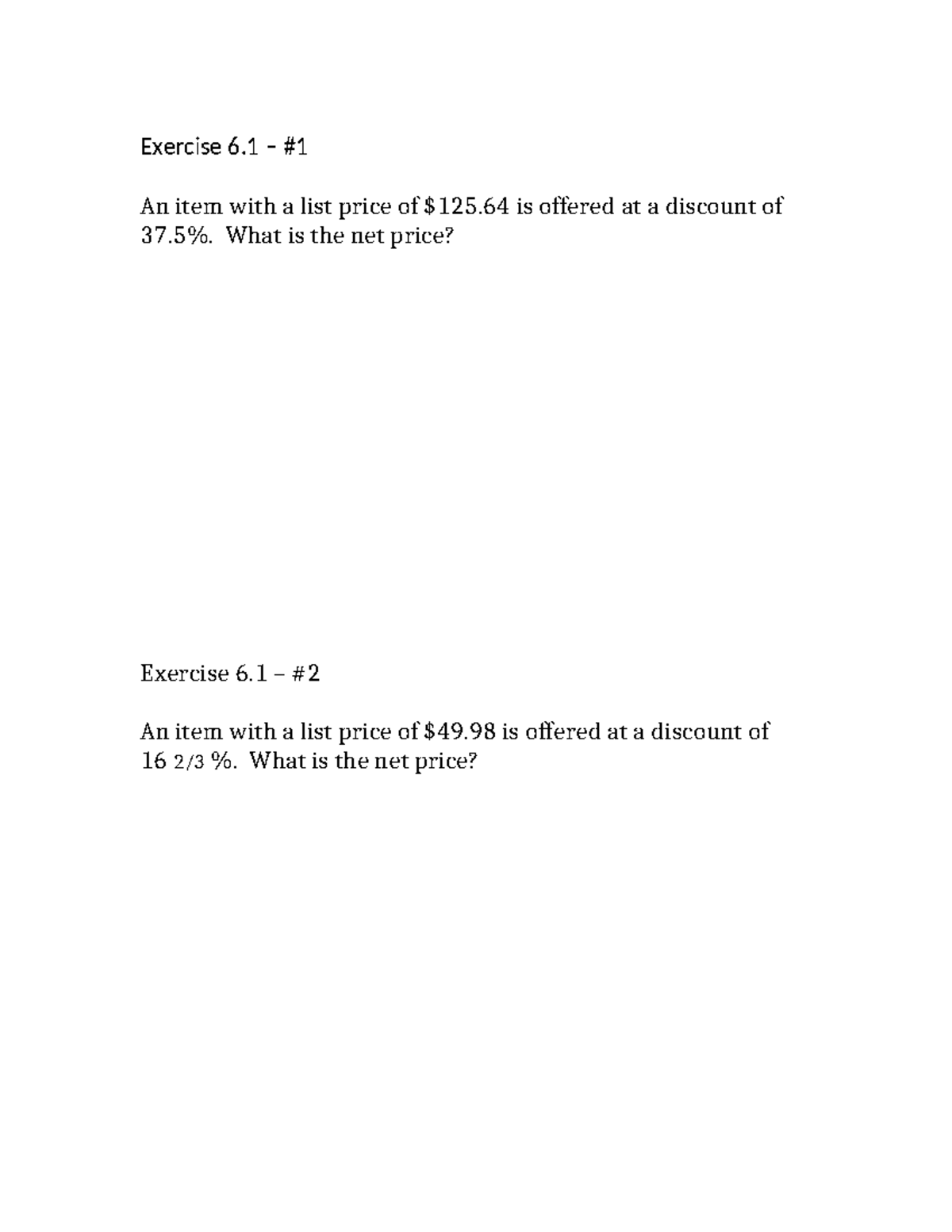 Mathematics Exercises: Discounts, Markups, and Invoicing - EXC101 - Studocu